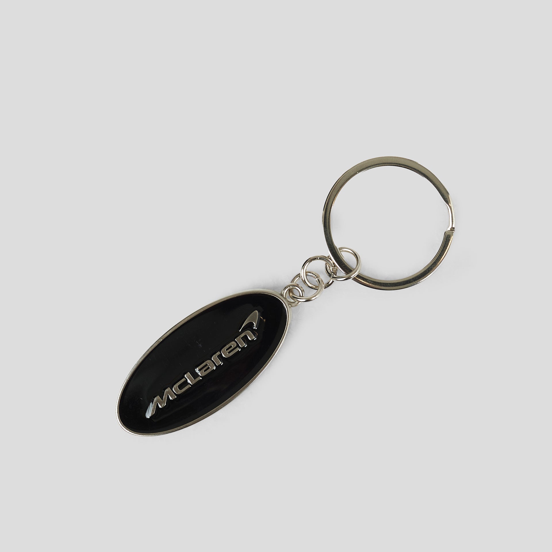 McLaren Automotive Brushed Steel Oval Keyring-Silver/Black | TheRaceWorks